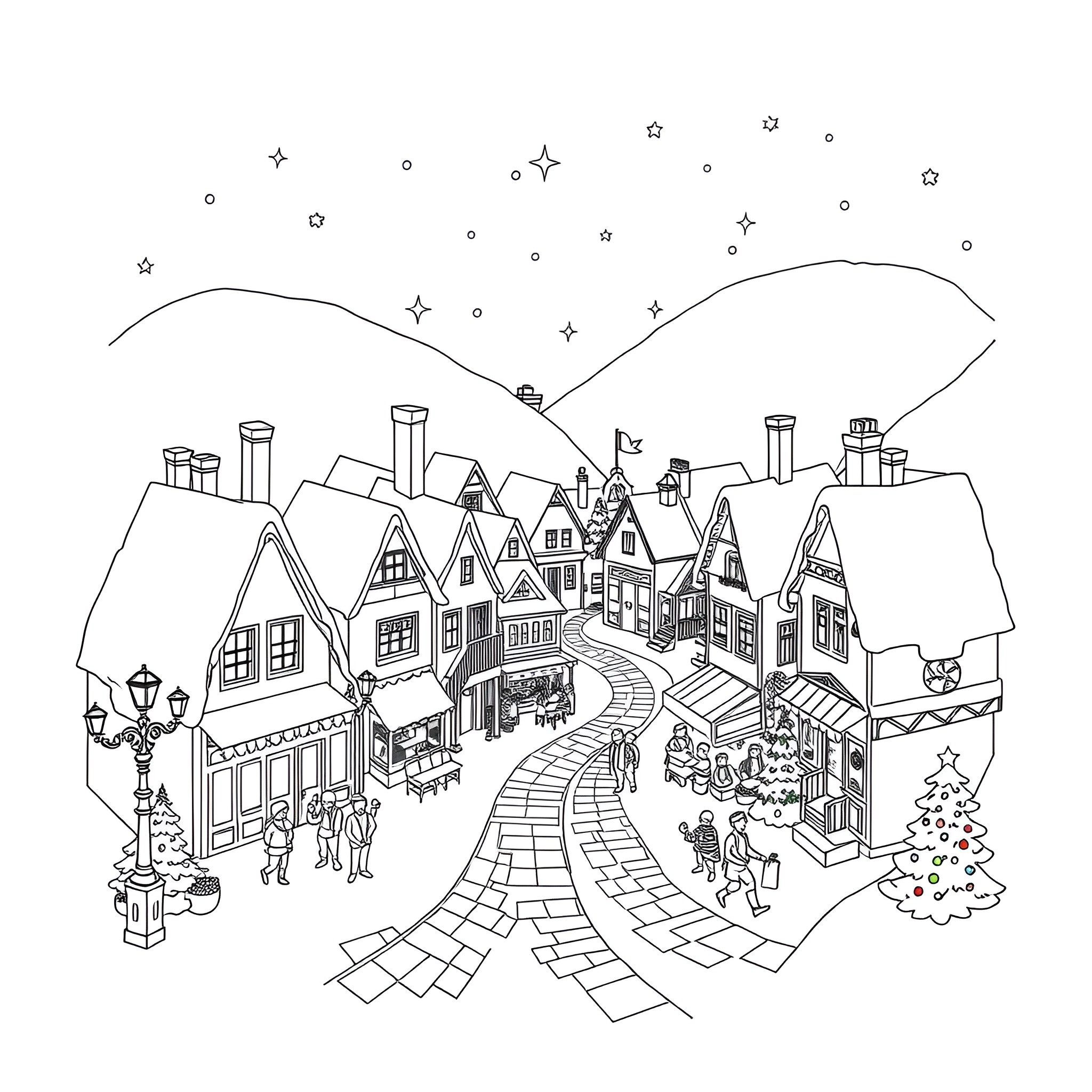 4 Best Christmas Town Coloring Pages (Free Printable PDFs)